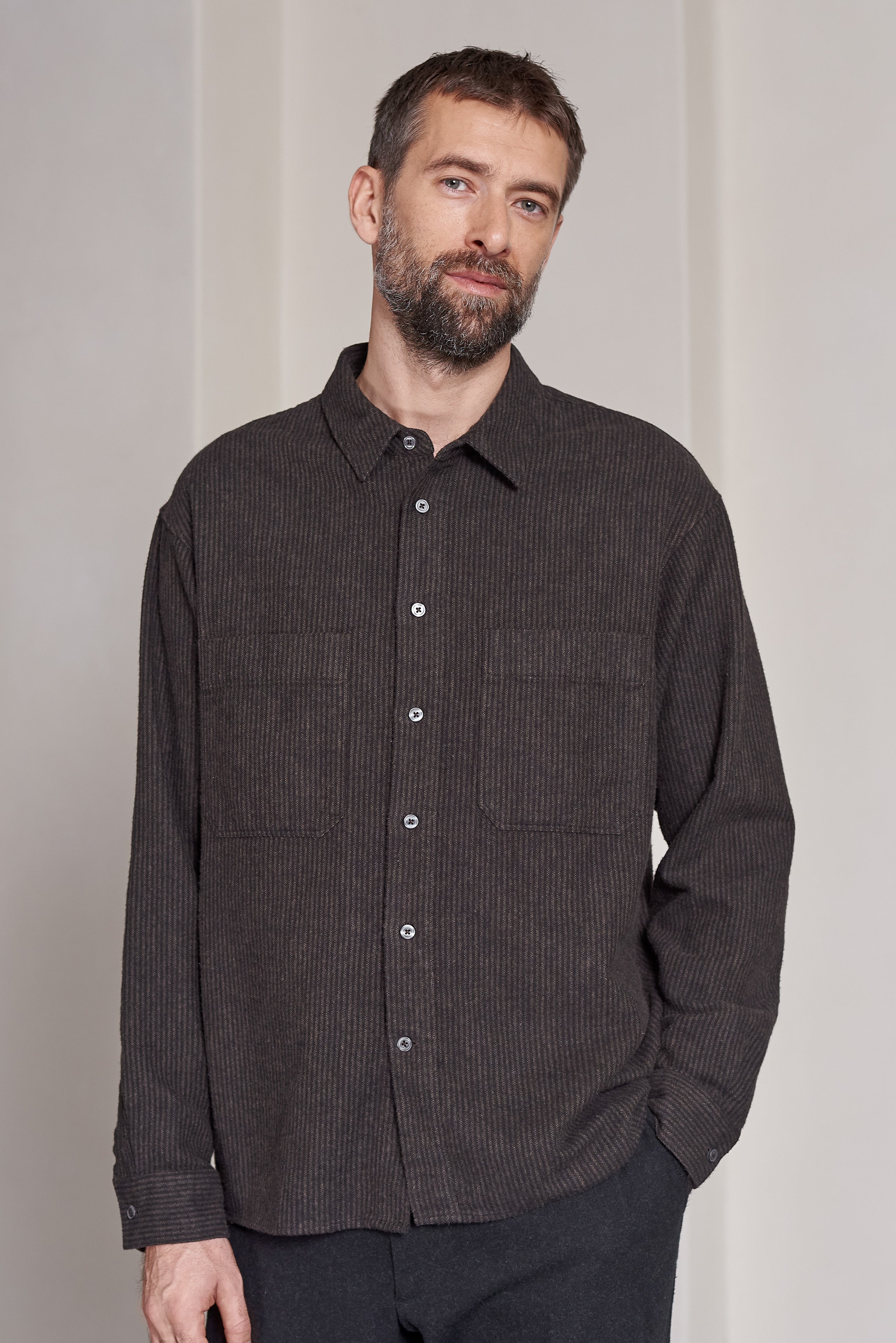 Flannel overshirt Dario in striped brown – About Companions